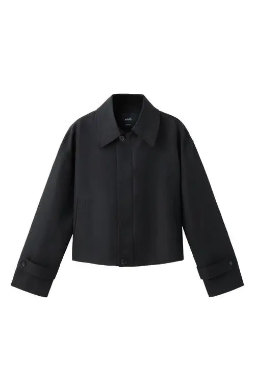 Mango Cotton & Linen Blend Zip Jacket - Black