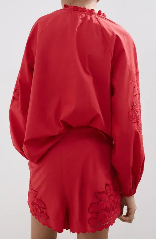 Mango Broderie Anglaise Cotton Top With Ruffle Trim
