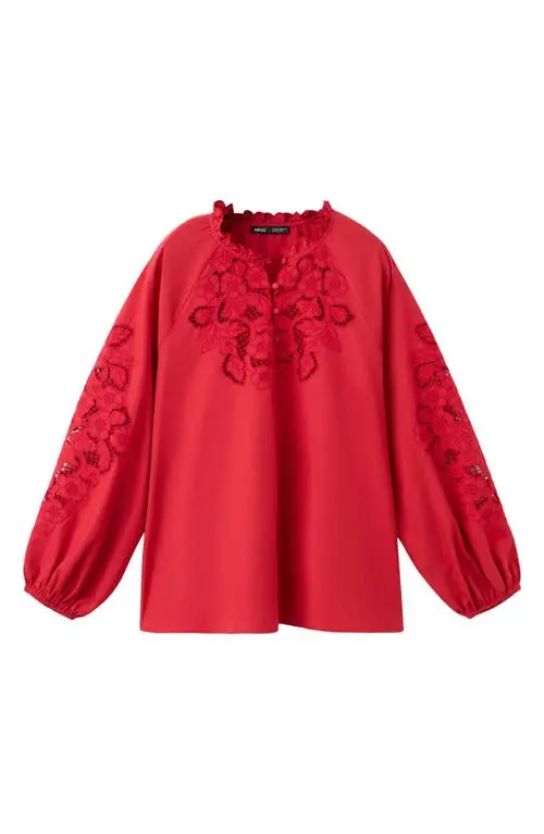 Mango Broderie Anglaise Cotton Top With Ruffle Trim