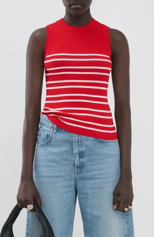 Mango Sleeveless Rib Knit Striped Top