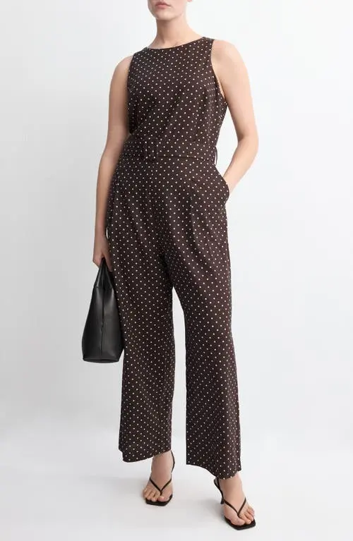 Mango Sleeveless Polka Dot Wide Leg Jumpsuit - Chocolate