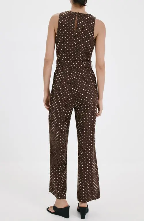 Mango Sleeveless Polka Dot Wide Leg Jumpsuit - Chocolate