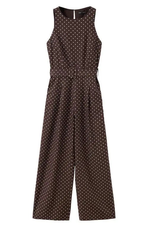 Mango Sleeveless Polka Dot Wide Leg Jumpsuit - Chocolate