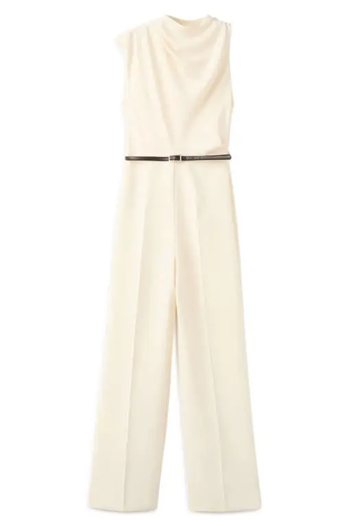 Mango Drape Bodice Belted Straight Leg Jumpsuit - Ecru