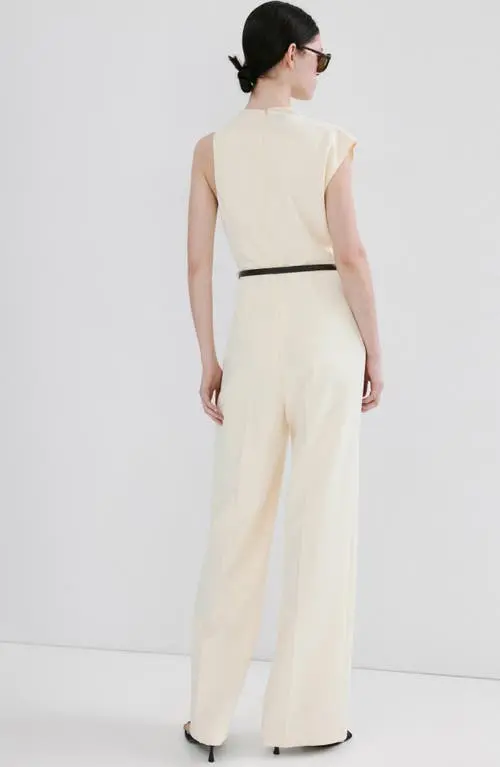 Mango Drape Bodice Belted Straight Leg Jumpsuit