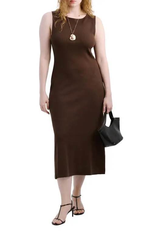 Mango Sleeveless Knit Midi Dress - Chocolate