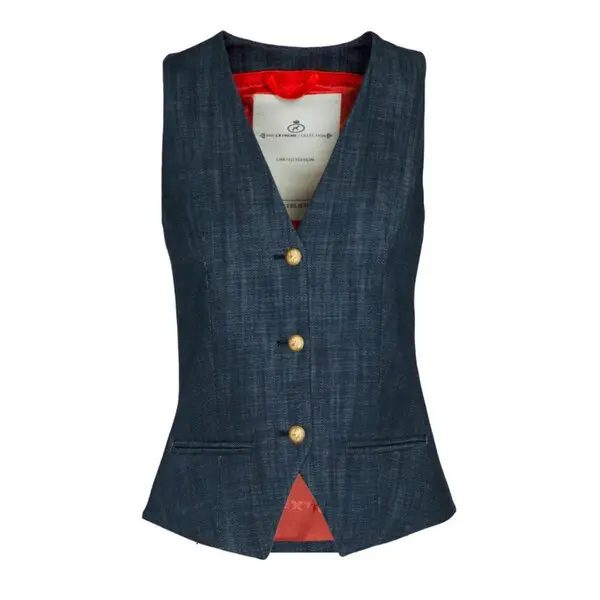 THE EXTREME COLLECTION Fitted Denim Waistcoat With Gold Buttons