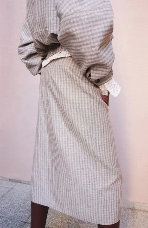 Mango Check Faux Wrap Midi Skirt