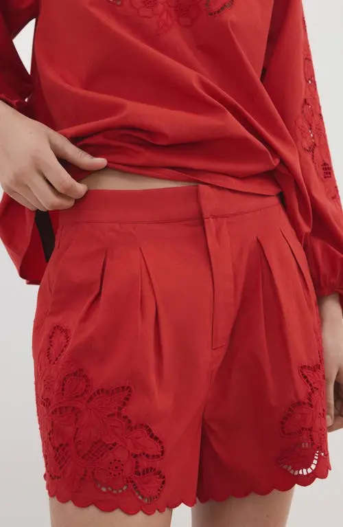 Mango Embroidered Lace Trim Shorts