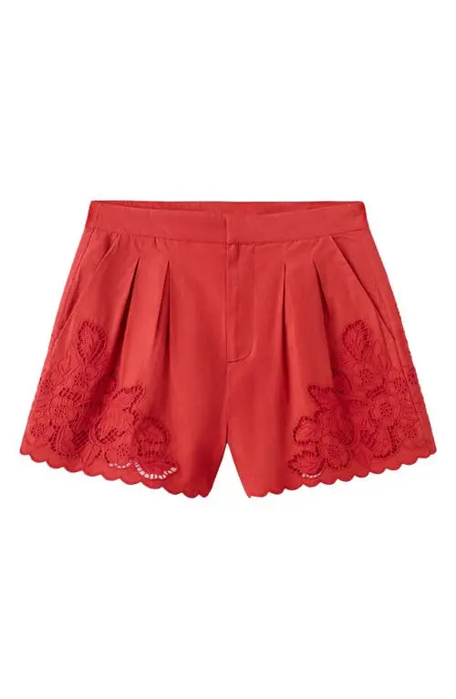 Mango Embroidered Lace Trim Shorts