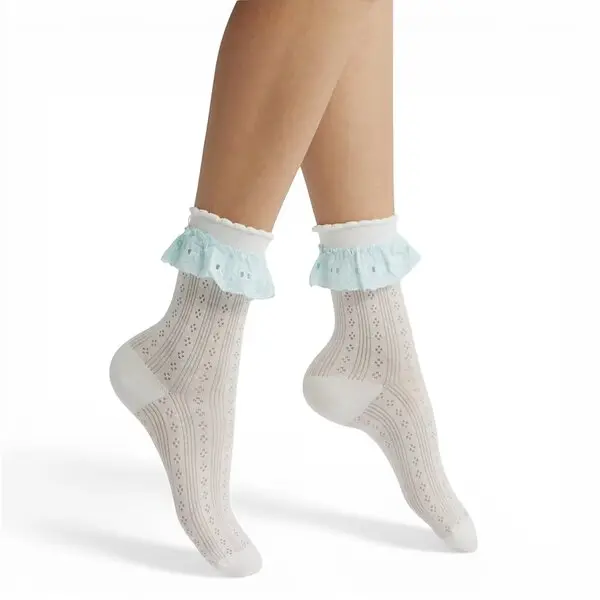 HIGH HEEL JUNGLE BY KATHRYN EISMAN Bobby Lace Frill Trim Cotton Bobby Socks - White