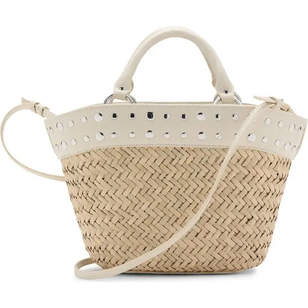 Mango Studded Raffia Bucket Bag - Off White