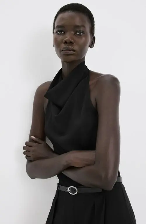 Mango Halter Neck Belted Jumpsuit With Pleated Straight-leg Pants