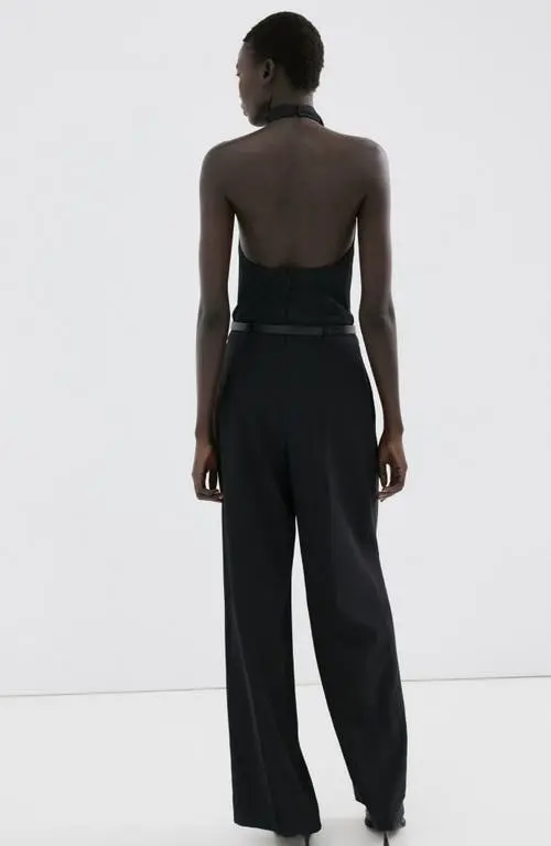 Mango Halter Neck Belted Jumpsuit With Pleated Straight-leg Pants