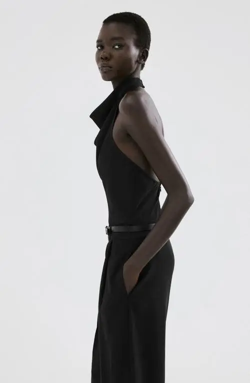 Mango Halter Neck Belted Jumpsuit With Pleated Straight-leg Pants