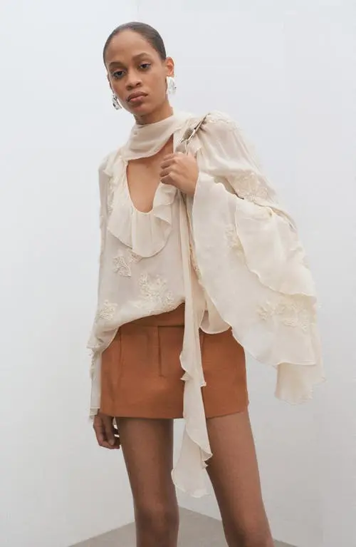 Mango Pleated Cotton Blend Miniskirt - Nude