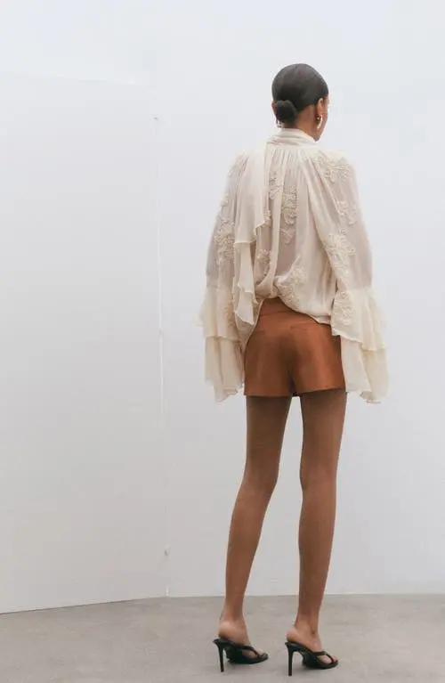 Mango Pleated Cotton Blend Miniskirt - Nude