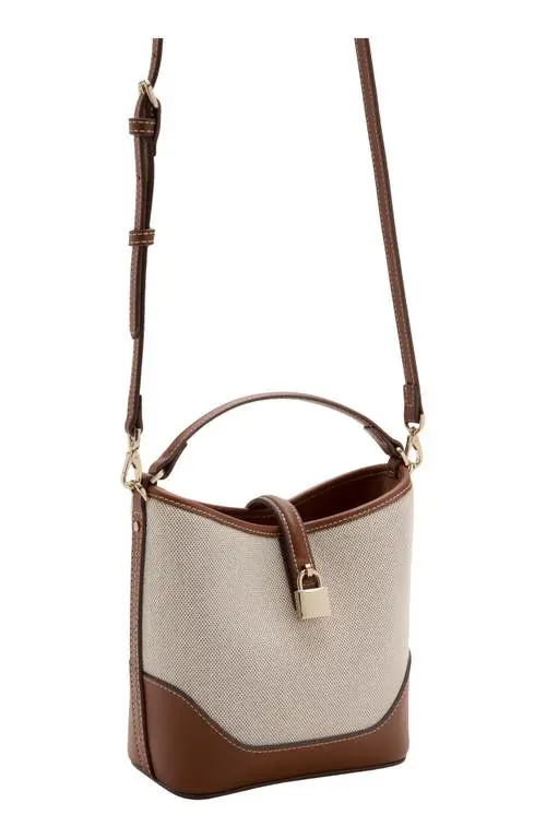 Mango Contrasting Canvas Bucket Bag With Faux- Accents
