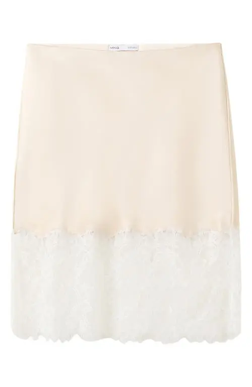 Mango Lace Trim Satin Midi Skirt