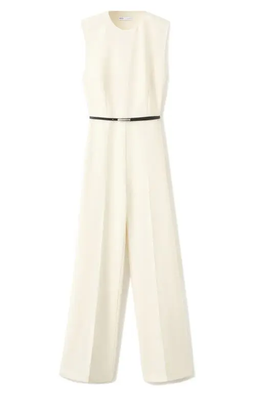 Mango Open Back Belted Wide Leg Jumpsuit - Vanilla