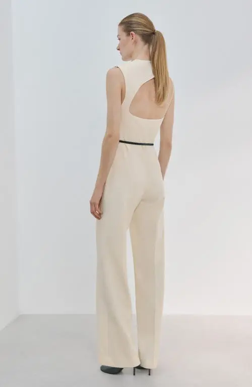 Mango Open Back Belted Wide Leg Jumpsuit