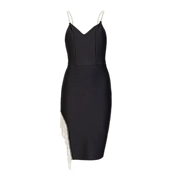SOHUMAN Peis Midi Dress With Embellished Straps And Slit Detail - Black