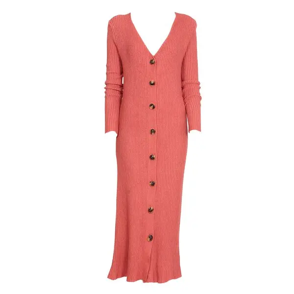 SOHUMAN Ribbed Knit Midi Dress - Pink