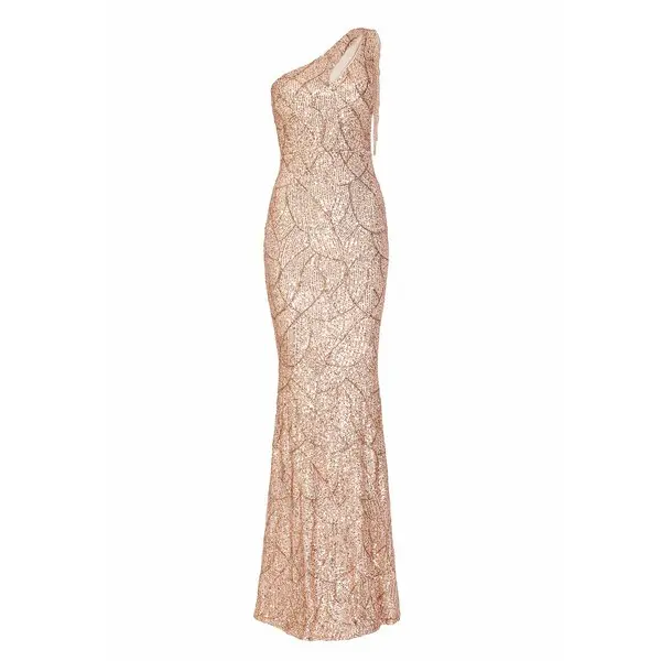 SOHUMAN Sequin Embellished One-shoulder Maxi Dress