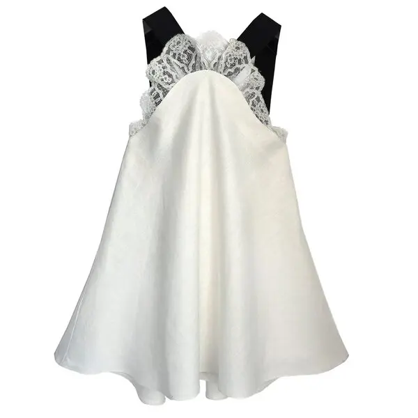 LANGNER Linen Mini Dress With Lace Trim And Contrast Straps