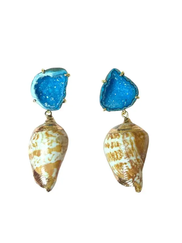 MAGPIE ROSE Dangle Earrings With Geode And Shell Accents - Gold/blue