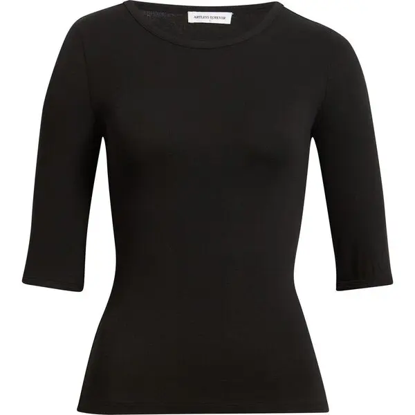 ARTLESS FOREVER Three-quarter Sleeve Crewneck Top - Black