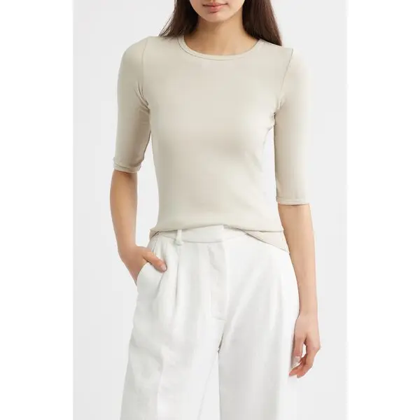 ARTLESS FOREVER Three-quarter Sleeve Crewneck Top - Stone