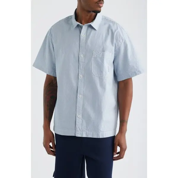 Brooklyn Industries Stripe Short Sleeve Cotton Button-up Shirt
