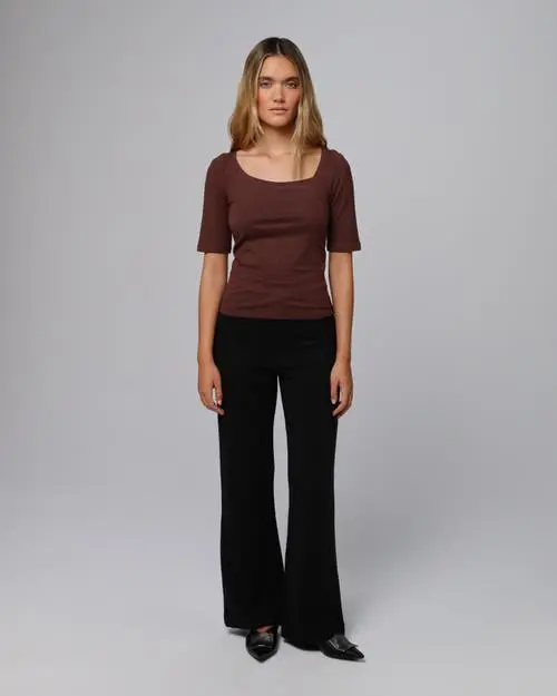 JUANA Hemp Essentials Asymmetrical Neckline Tee - Cocoa