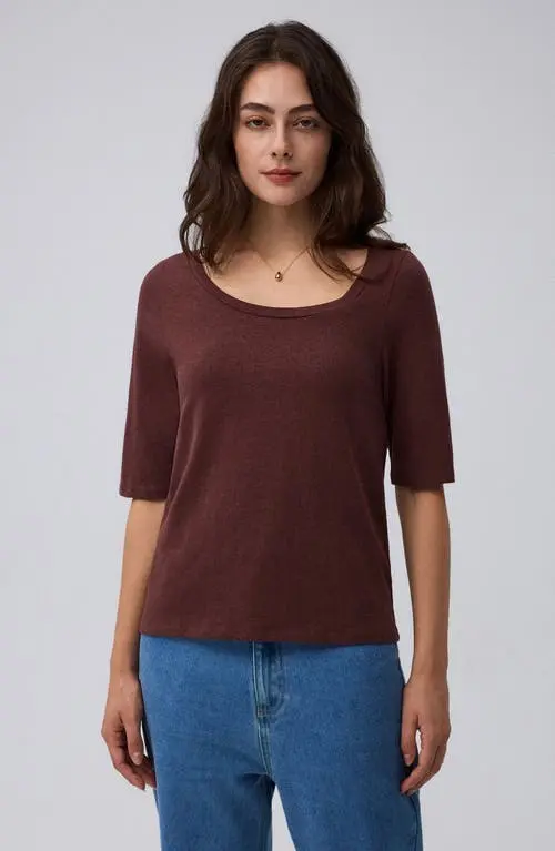 JUANA Hemp Essentials Asymmetrical Neckline Tee - Cocoa