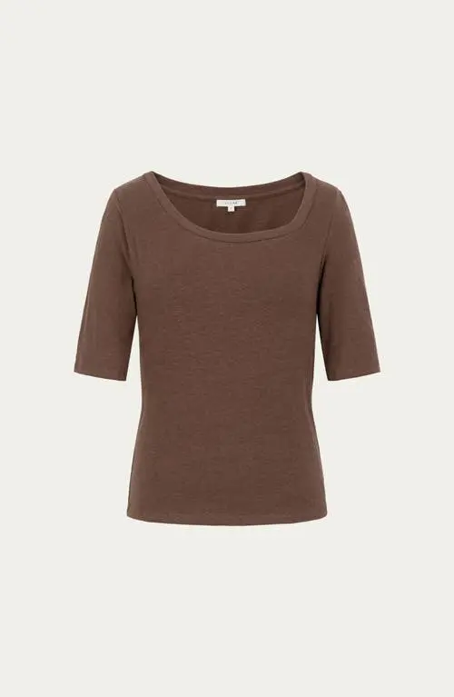 JUANA Hemp Essentials Asymmetrical Neckline Tee - Cocoa