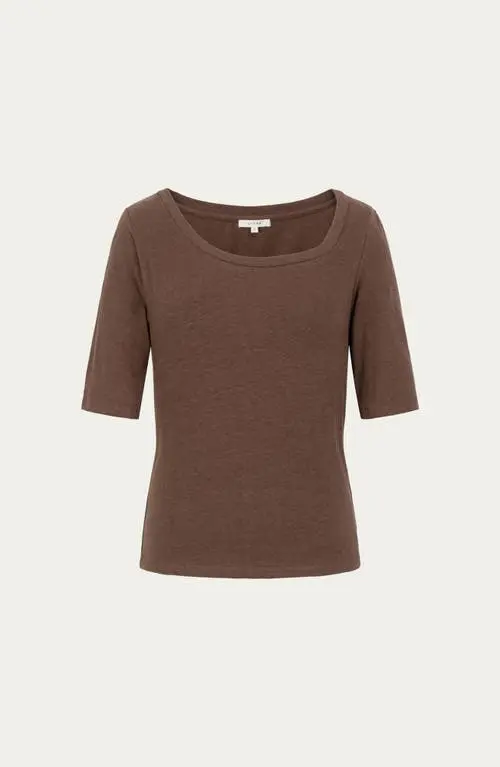 JUANA Hemp Essentials Asymmetrical Neckline Tee - Cocoa