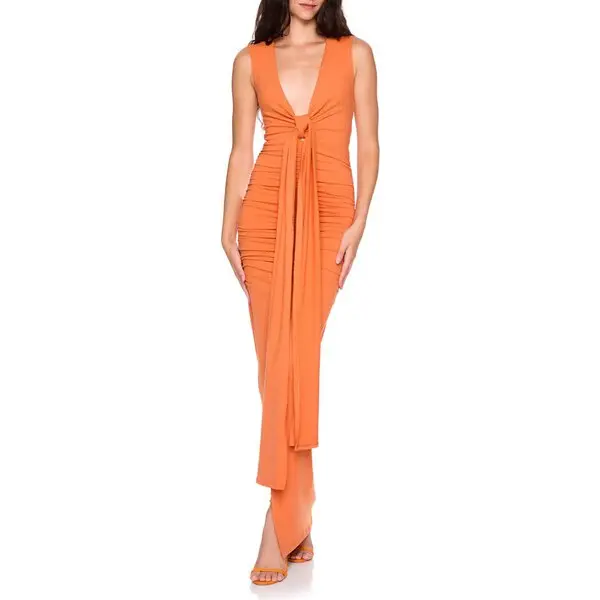 Susana Monaco Plunge Neck Tie Neck Maxi Dress - Apricot