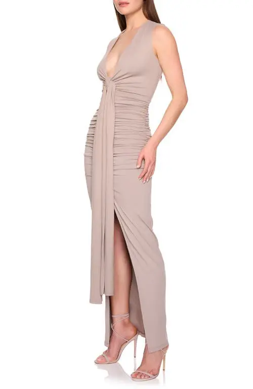 Susana Monaco Plunge Neck Tie Neck Maxi Dress - Sandstone