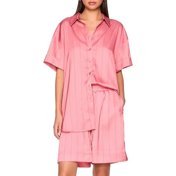 Susana Monaco Oversize Stripe Button-up Shirt - Rosa