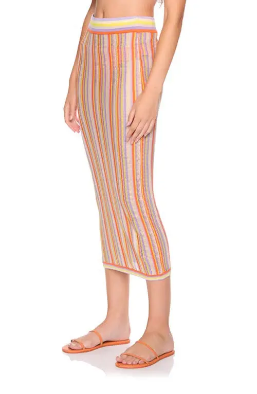Susana Monaco Stripe Open Stitch Midi Sweater Skirt - Apricot/potion