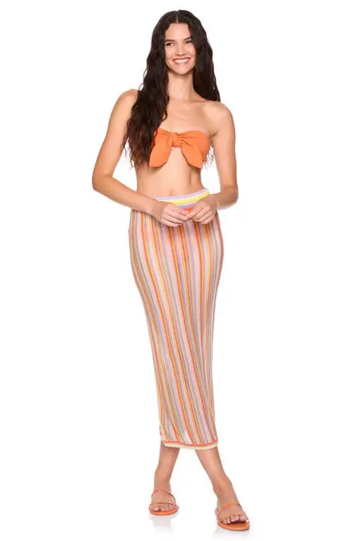 Susana Monaco Stripe Open Stitch Midi Sweater Skirt - Apricot/potion