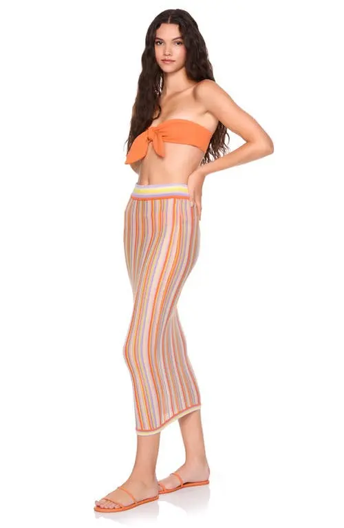 Susana Monaco Stripe Open Stitch Midi Sweater Skirt - Apricot/potion