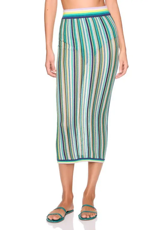 Susana Monaco Stripe Open Stitch Midi Sweater Skirt - Nightlife/fern