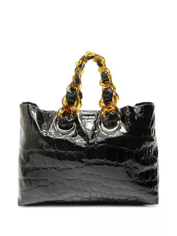 Miu Miu Croc-effect Patent Leather Chain Tote Bag
