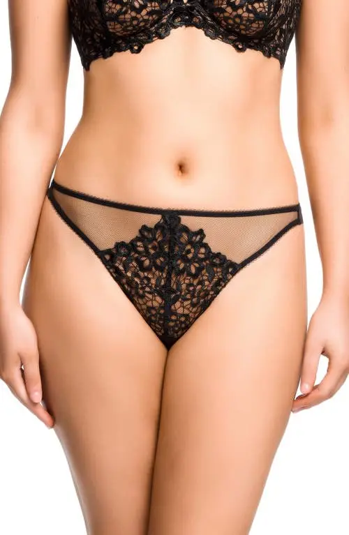 DITA VON TEESE Dahlia Lace Trim Thong - Black