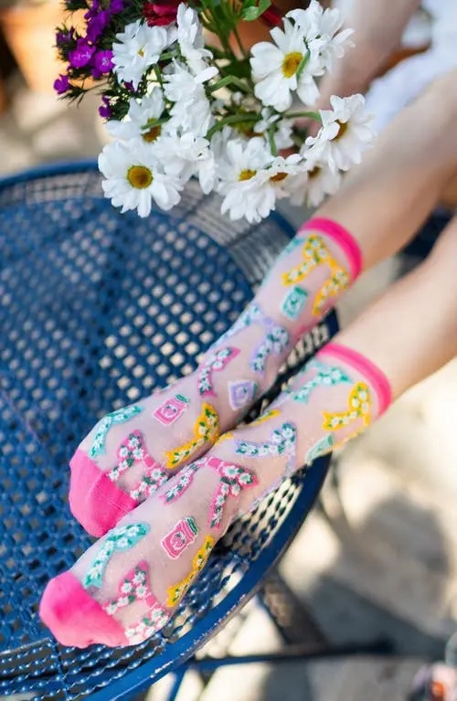 SOCK CANDY Sheer Metallic Crew Socks