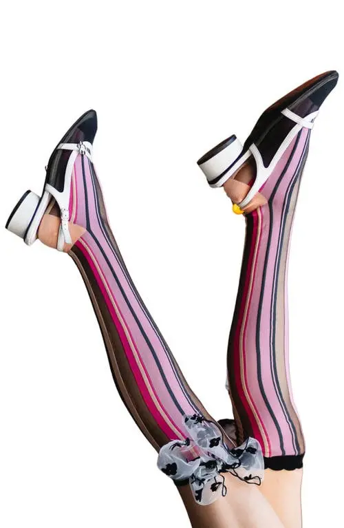 SOCK CANDY Parisian Stripe Bow Knee High Socks