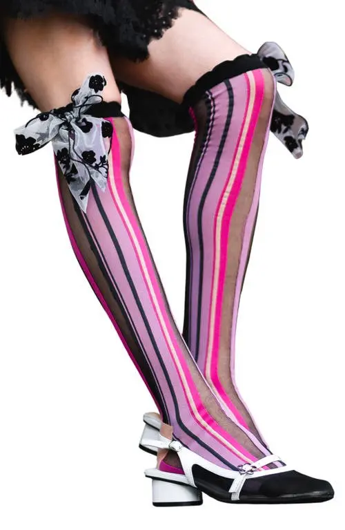 SOCK CANDY Parisian Stripe Bow Knee High Socks