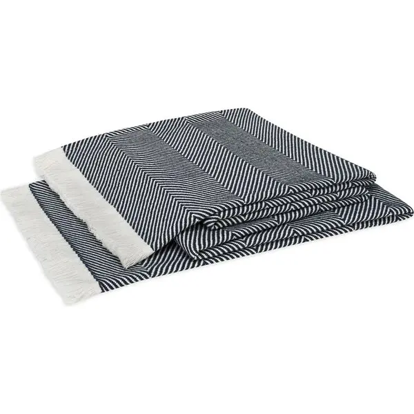 MATOUK Leo Fringed Throw Blanket - Navy